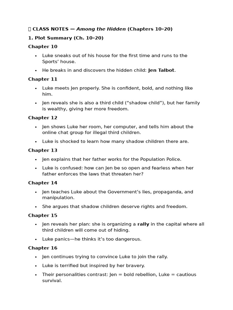 ? CLASS NOTES and Worksheet Among the Hidden Chapter 10-20 | PDF | Metaphor