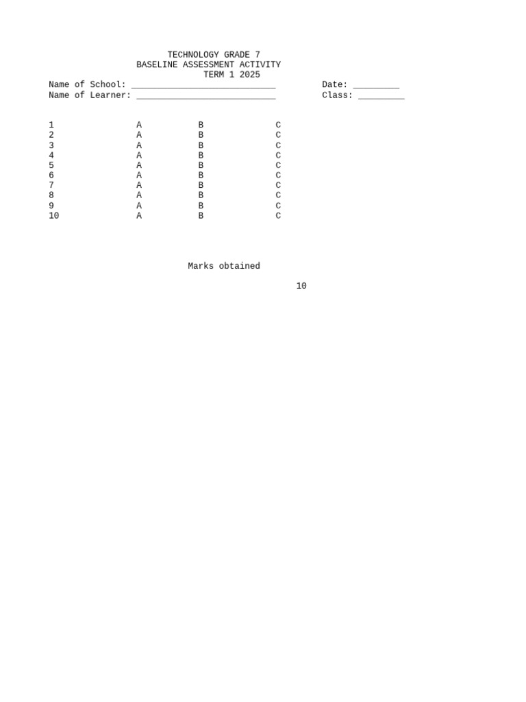 Grade 7 Technology Assessment 2025 | PDF | Machines | Tools