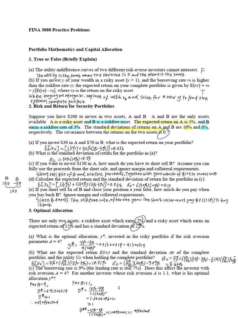 Chapter 3 Practice Problems | PDF | Investing | Financial Economics