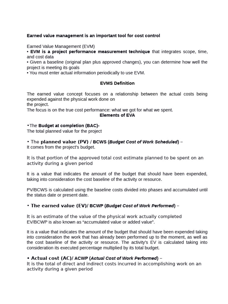 EVMS Definition-MBK | PDF