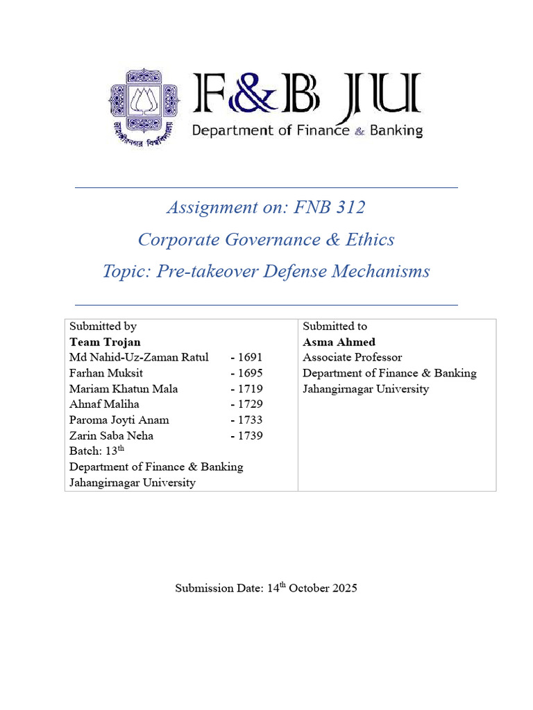 FNB 312 Corporate Governance and Ethics | PDF | Takeover | Mergers And ...