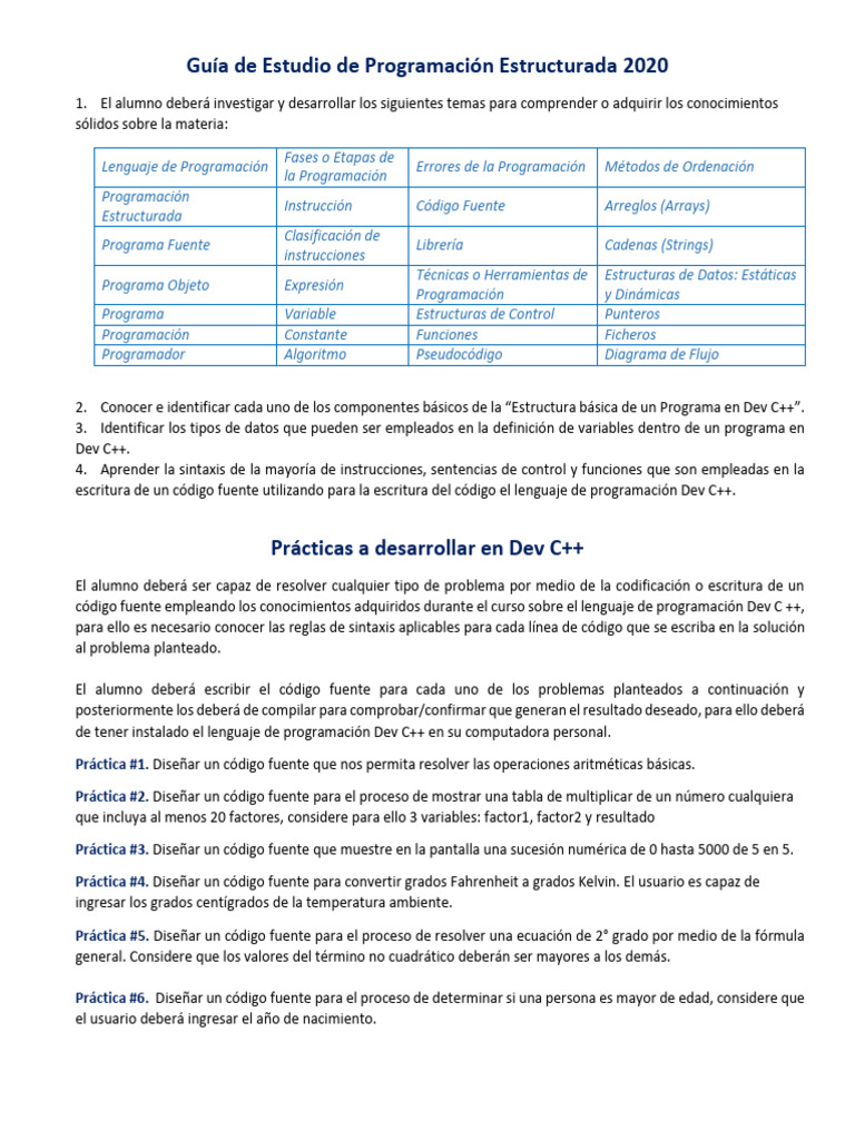 Guía de Estudio de Programación Estructurada | PDF | Programación de computadoras | C