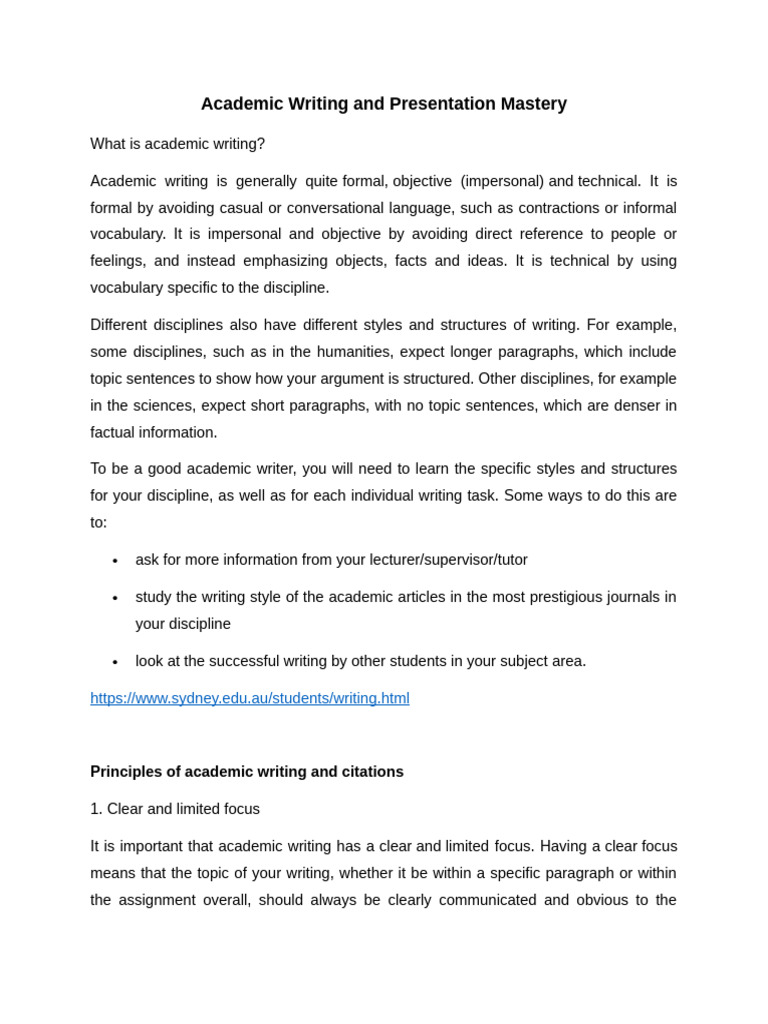Academic Writing and Presentation Mastery Research | PDF | Citation ...