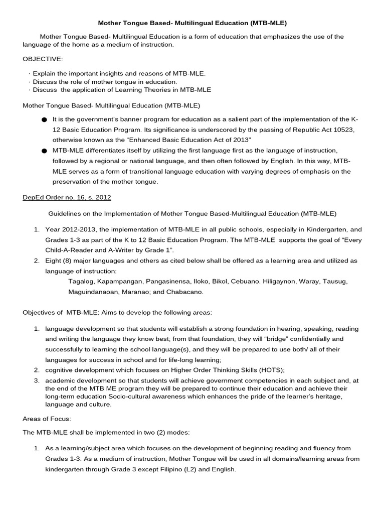 MTB-MLE-Edited-2025 | PDF | Second Language | Learning