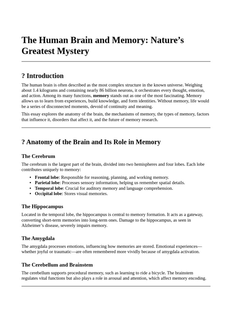 The Human Brain and Memory - Nature's Greatest Mystery | PDF | Memory ...