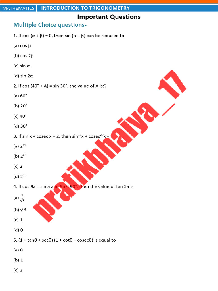 Chapter - 8 Introduction to Trigonometry-11-33 Watermark | PDF