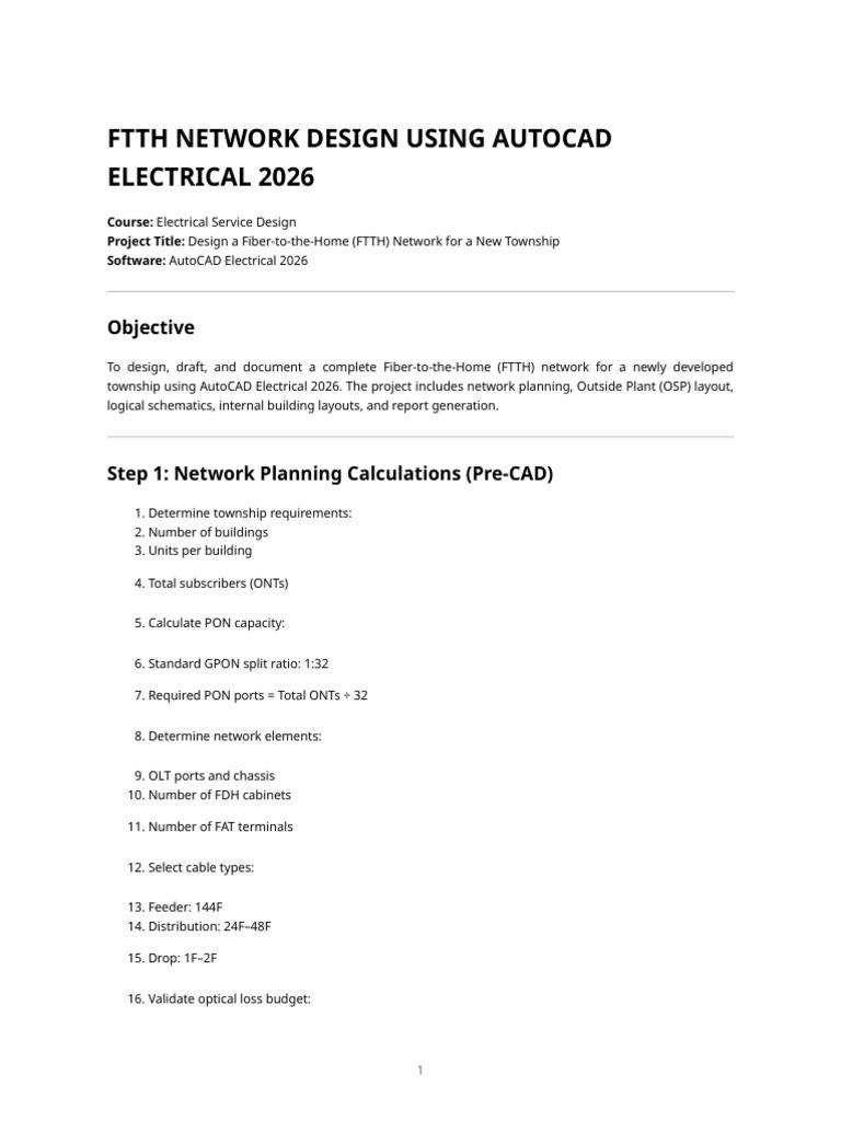 FTTH Network Design with AutoCAD 2026 | PDF | Fiber To The X | Auto Cad