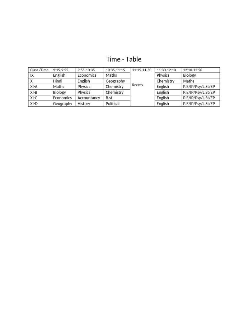 School Class Timetable Overview | PDF