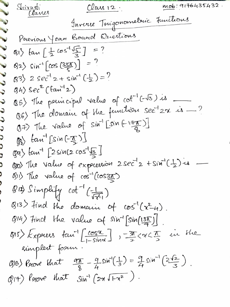 Inverse Trigo PYQ C12 (3) | PDF