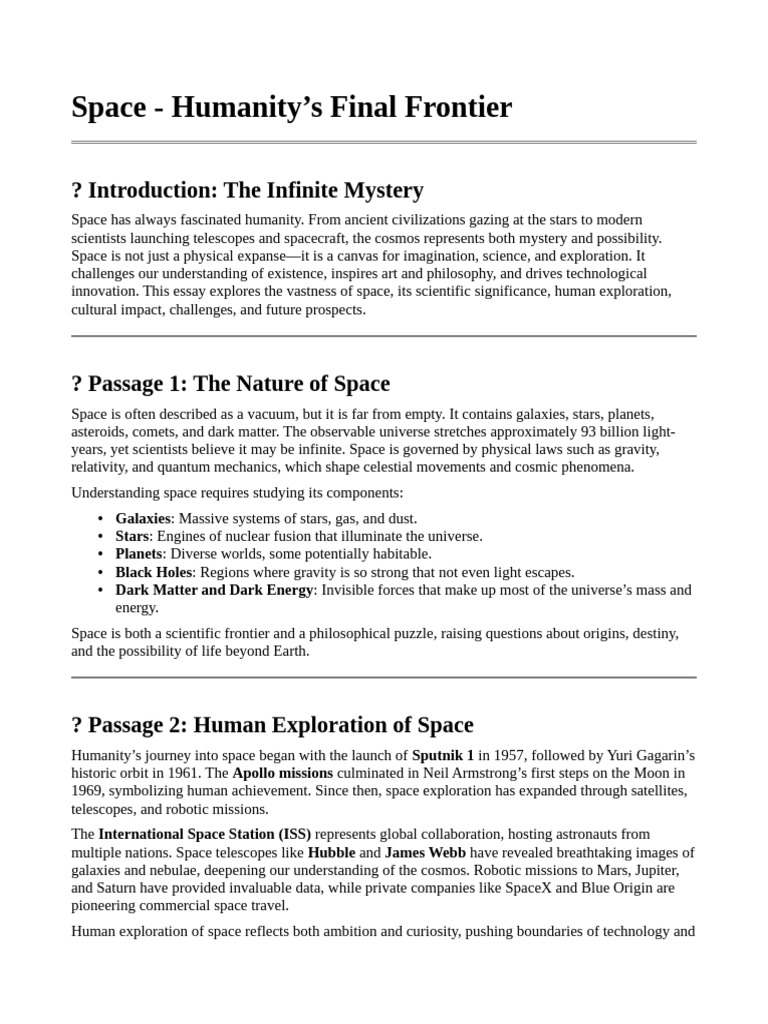 Space - Humanity’s Final Frontier | PDF | Outer Space | Space Exploration