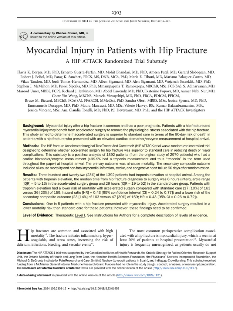 Myocardial Injury in Patients With Hip Fracture (1) | PDF | Coronary ...