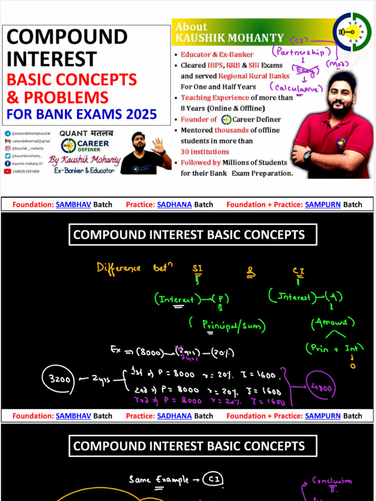 Compound Interest Basic Concepts & Problems Sol | PDF