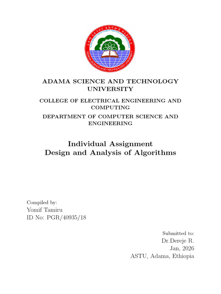 Design analysis and algorithm Assignment By Yomif Tamiru. | PDF | Theoretical Computer Science ...