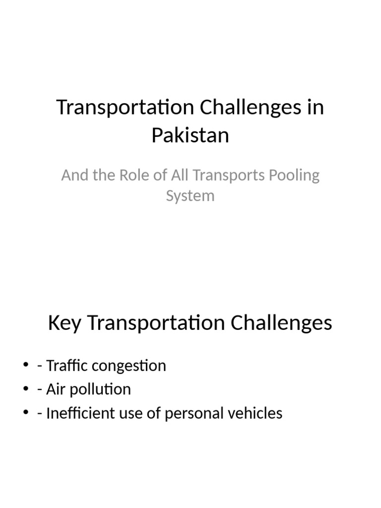 Transportation Challenges Pakistan | PDF