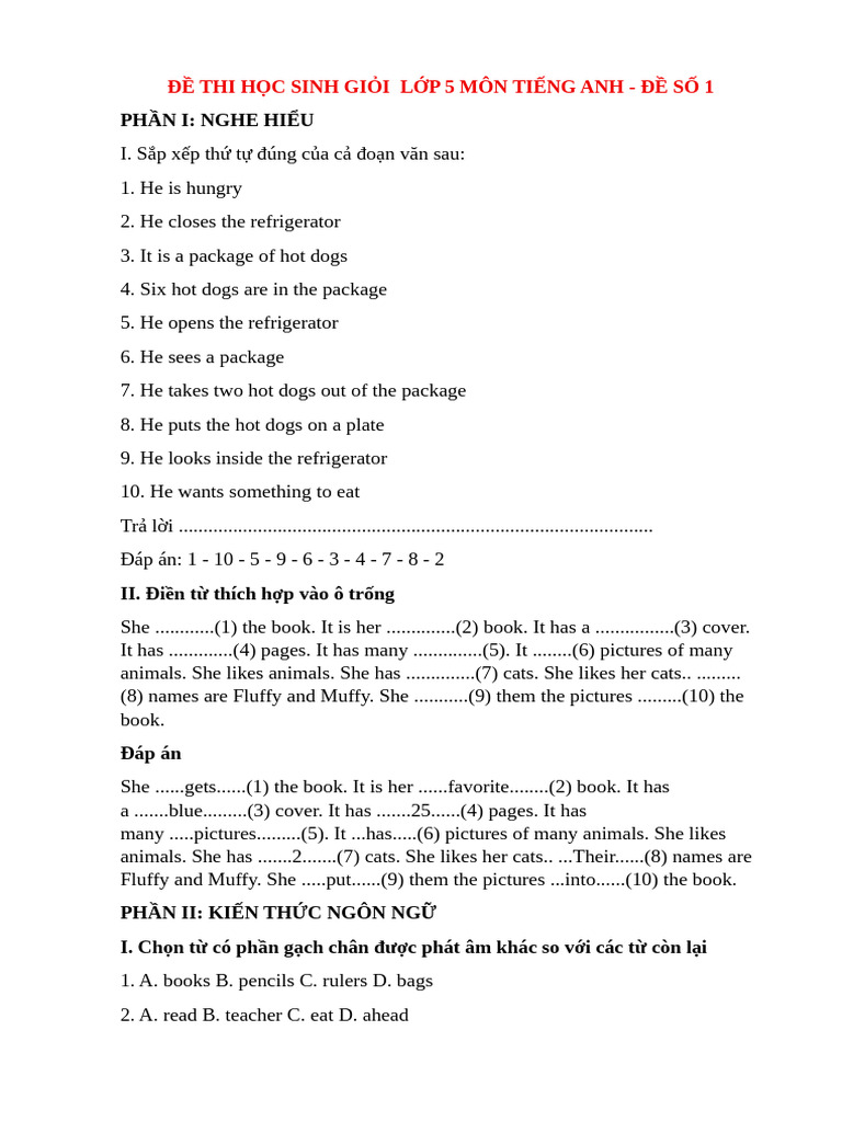 De 123 on thi HSG TA lop 5 | PDF | Vietnam