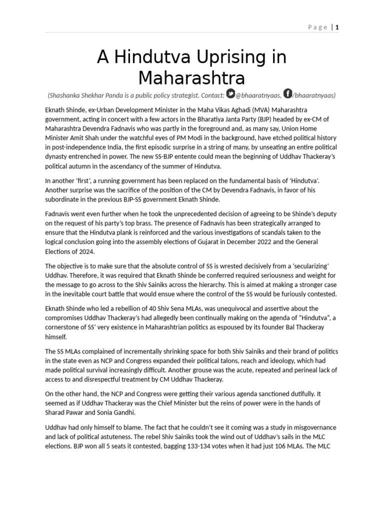 Hindutva Politics in Maharashtra's Shift | PDF | Politics Of India