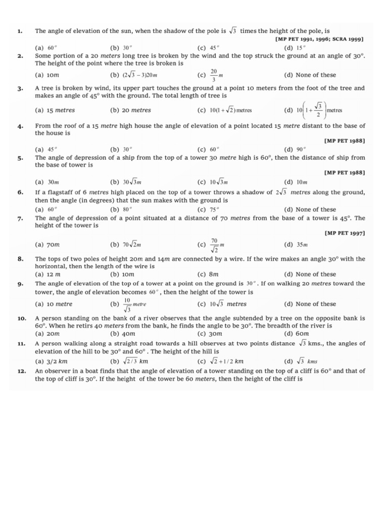 Height & Distance - Worksheet | PDF