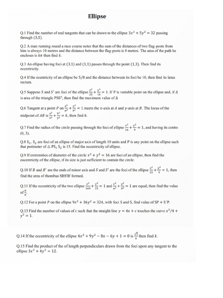 Ellipse - Worksheet | PDF