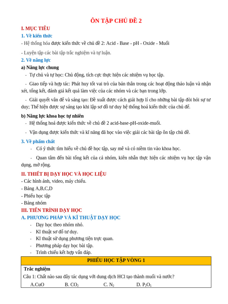 On Tap Chu de 2 Acid - Base - Ph - Oxide - Muoi 86966 | PDF