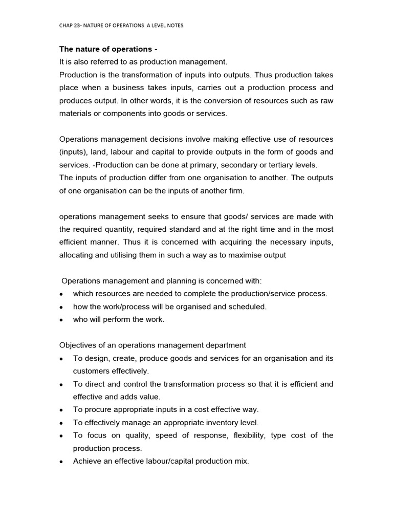 Operations Management A-Level Notes | PDF | Mass Production | Capital ...