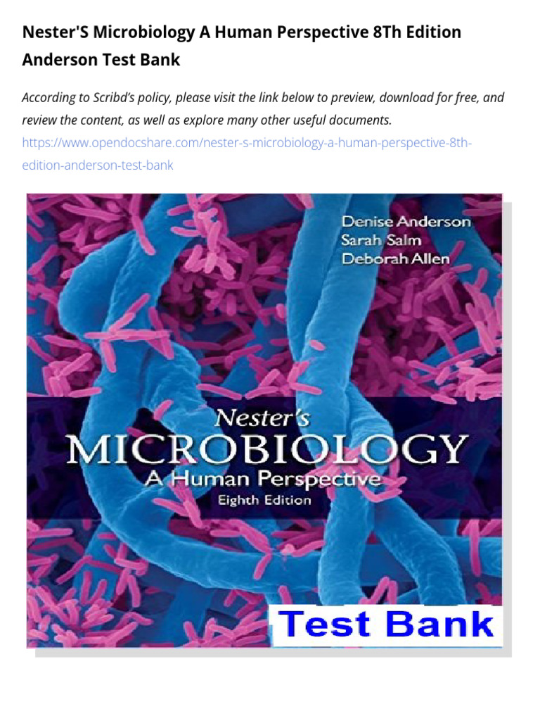 Nester's Microbiology A Human Perspective 8th Edition Anderson Test ...