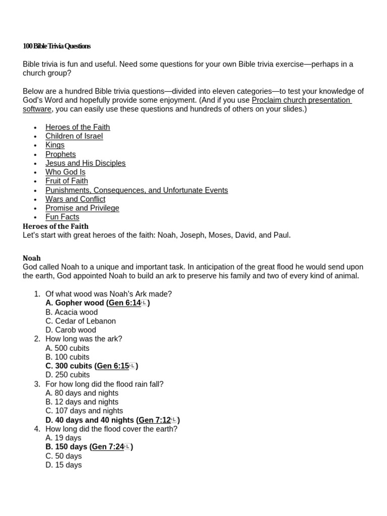 100 Bible Trivia Questions | PDF | Paul The Apostle | Books Of Kings