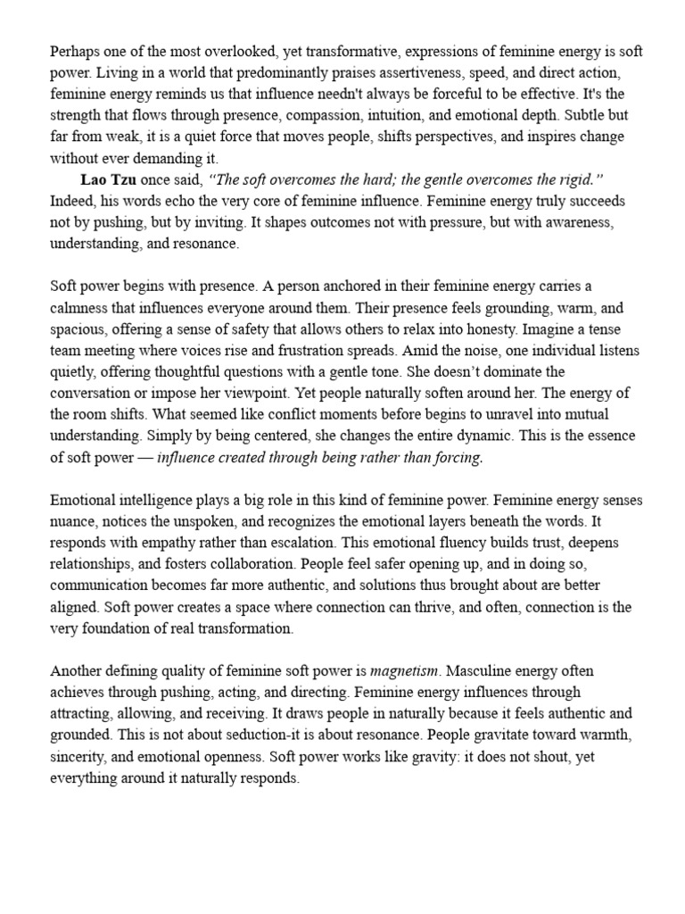 The Power of Feminine Soft Influence | PDF | Soft Power | Empathy