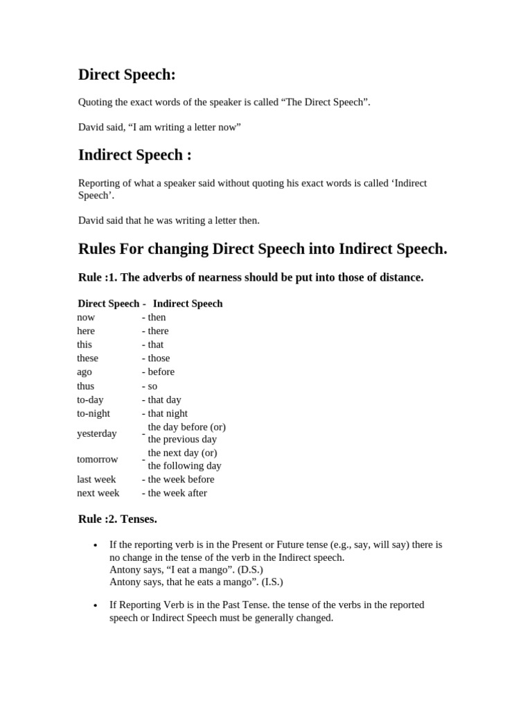 Direct Speech | PDF | Grammatical Tense | Verb
