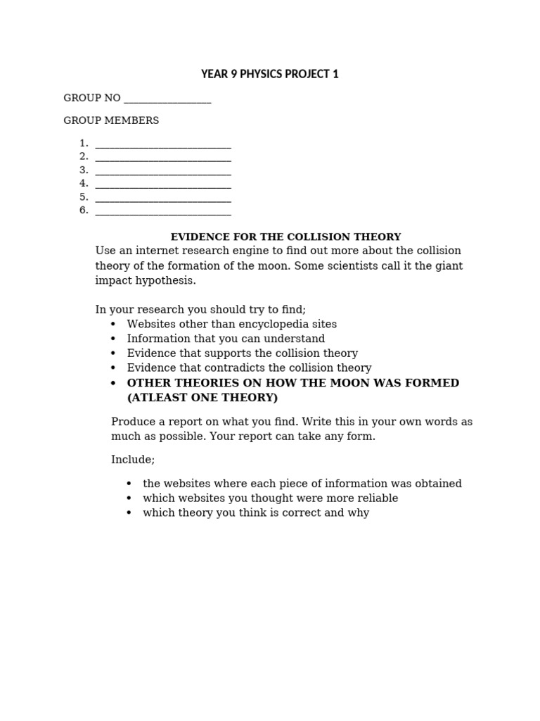 Year 9 Physics: Moon Formation Theories | PDF