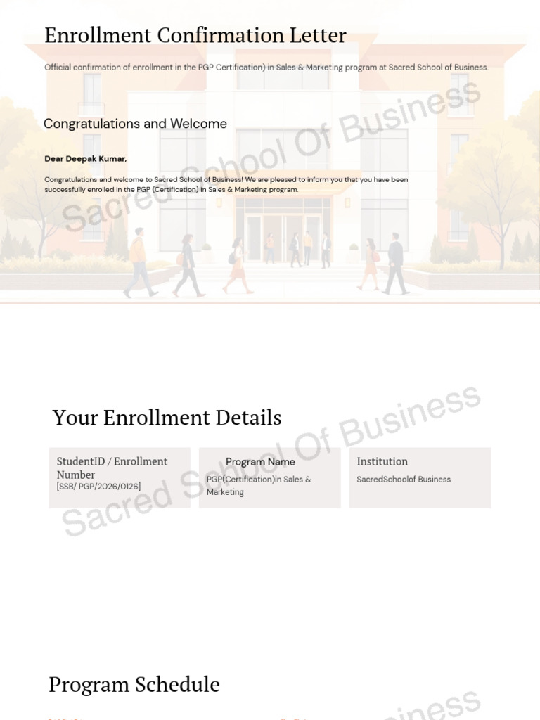 Enrollment Confirmation for PGP in Sales & Marketing | PDF