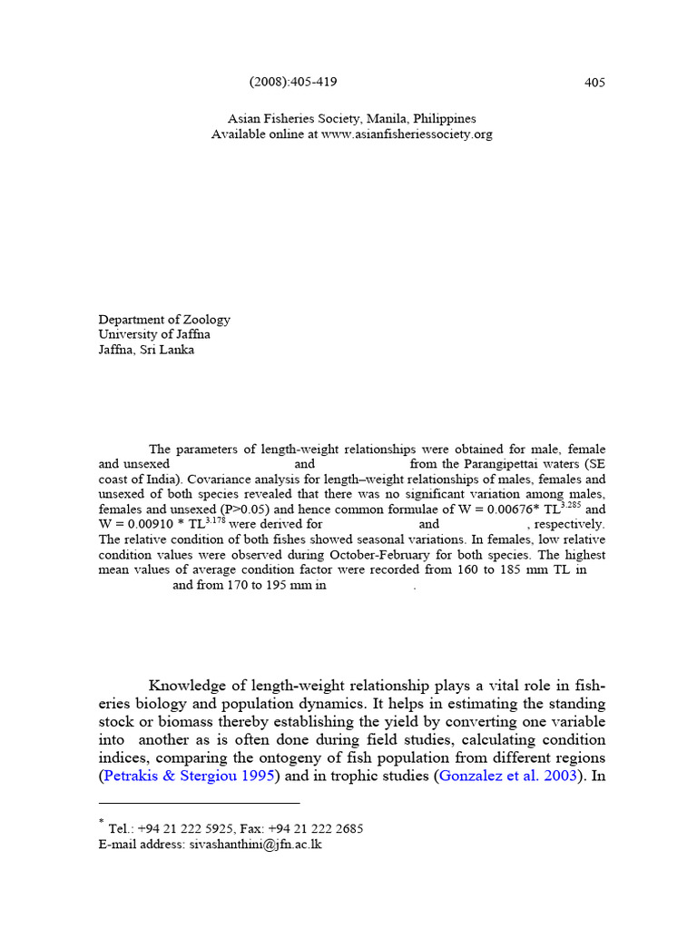 2014 05 23 Length WeightRelationshipsandConditionofGerreids(Pisces ...