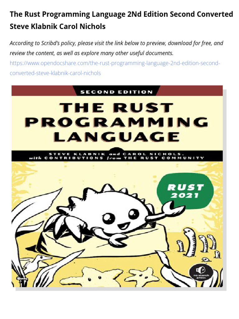 The Rust Programming Language 2nd Edition Second Converted Steve Klabnik Carol Nichols | PDF ...