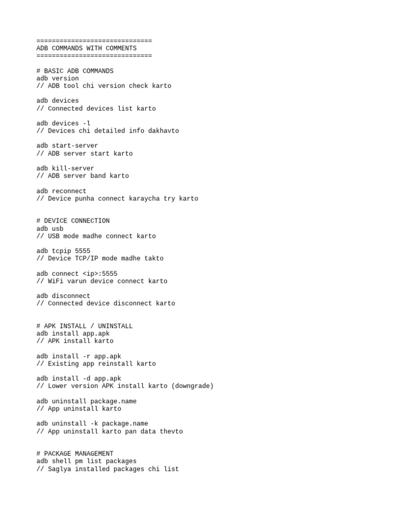ADB_Commands_With_Comments | PDF | Computer File | Booting