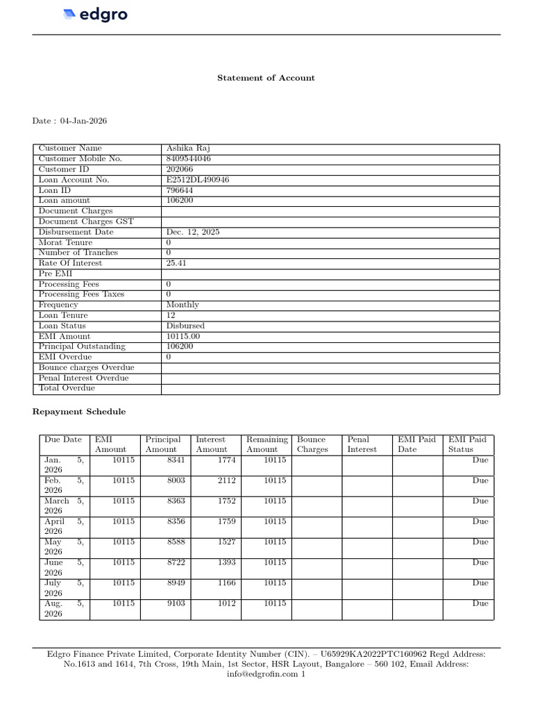 Statement of Account | PDF | Loans | Banking