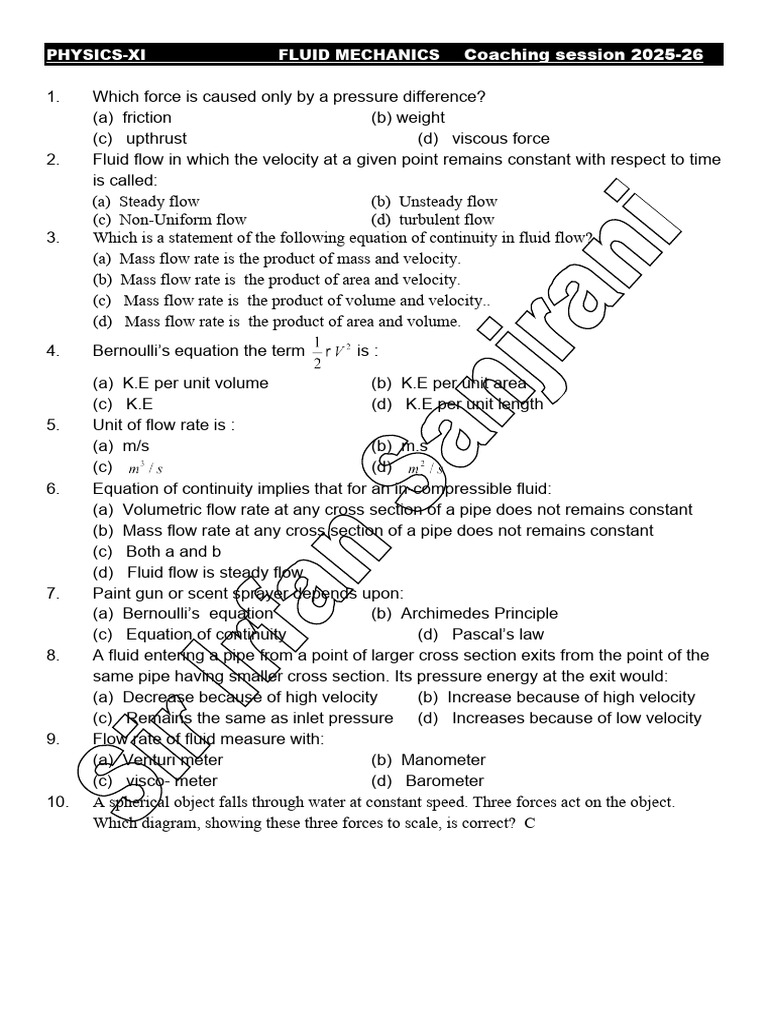 unit 06 and 07 fluid mechanics WS | PDF | Fluid Dynamics | Pressure