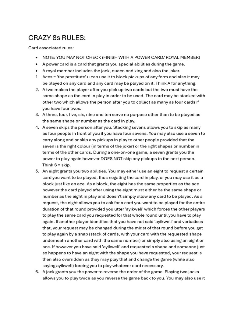 CRAZY 8s RULES | PDF