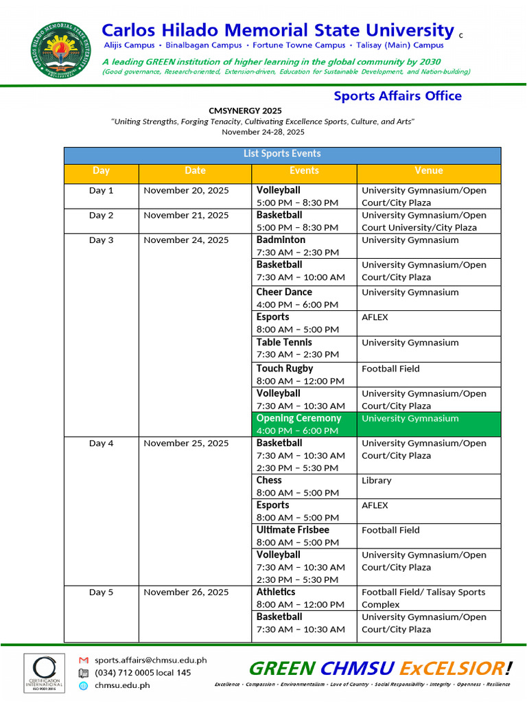 CMSYNERGY 2025 Sports Events Schedule | PDF | Sports | Entertainment