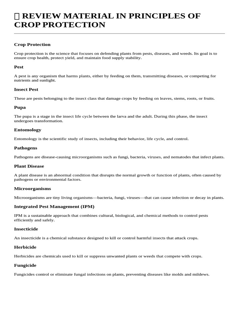 ? REVIEW MATERIAL IN PRINCIPLES OF CROP PROTECTION | PDF | Pest (Organism) | Pest Control