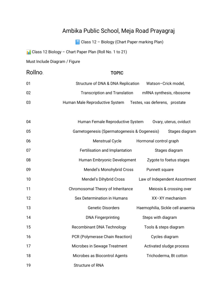 Class 12 Biology Chart Paper Plan | PDF