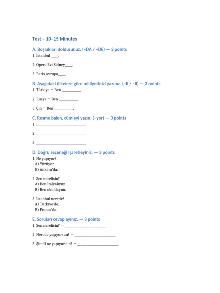 Turkish Test Unit4 | PDF