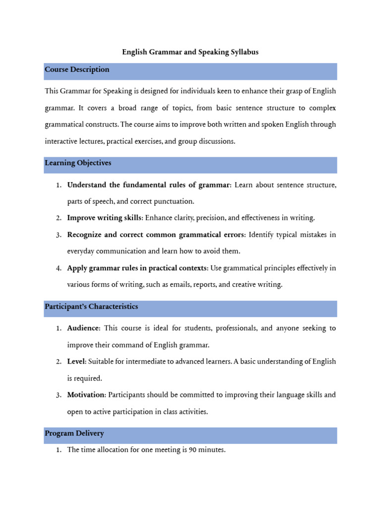 English Grammar for Speaking Course | PDF | Clause | Adjective