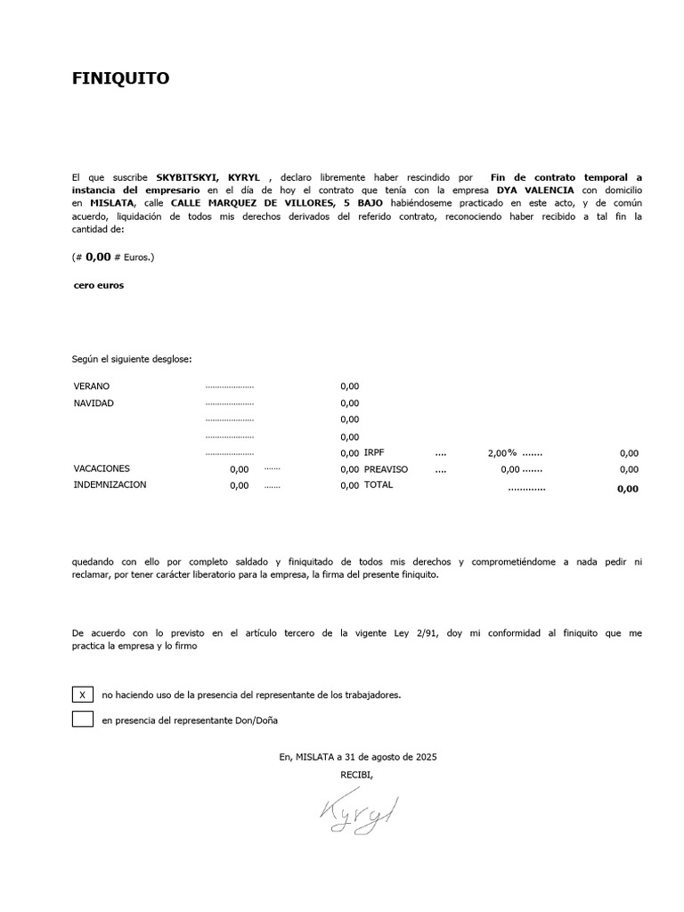 finiquito kyryl | PDF