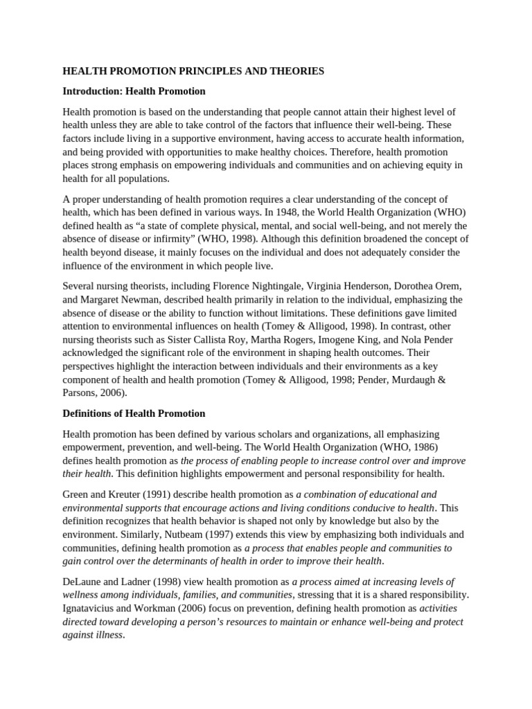 Health Promotion Principles & Theories | PDF | Health Promotion ...