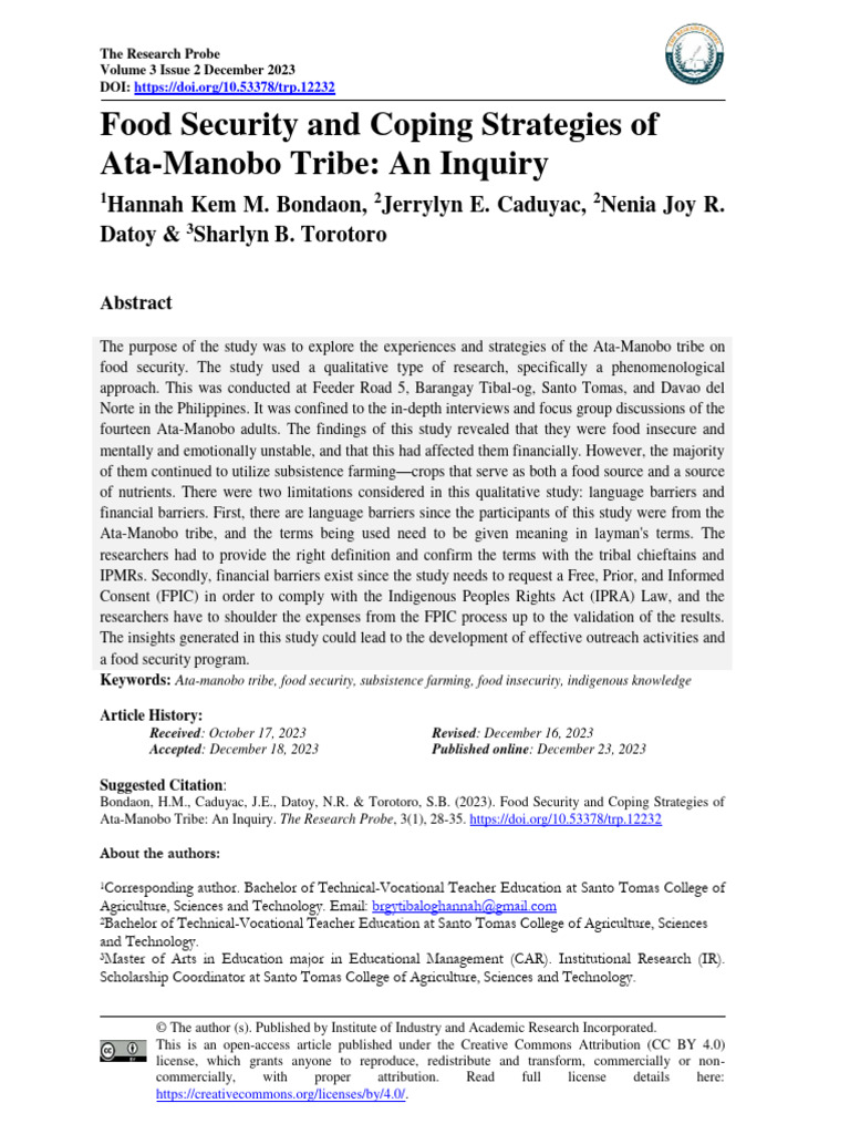 Ata Manobo | PDF | Food Security | Qualitative Research