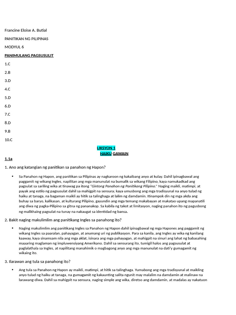 Francine Butial - Modyul 6 Final | PDF