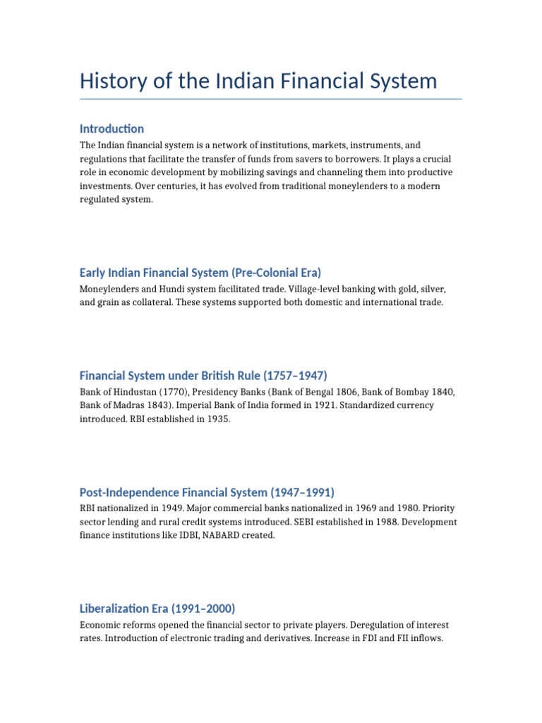 Indian Financial System History Expanded | PDF | Banks | Reserve Bank ...