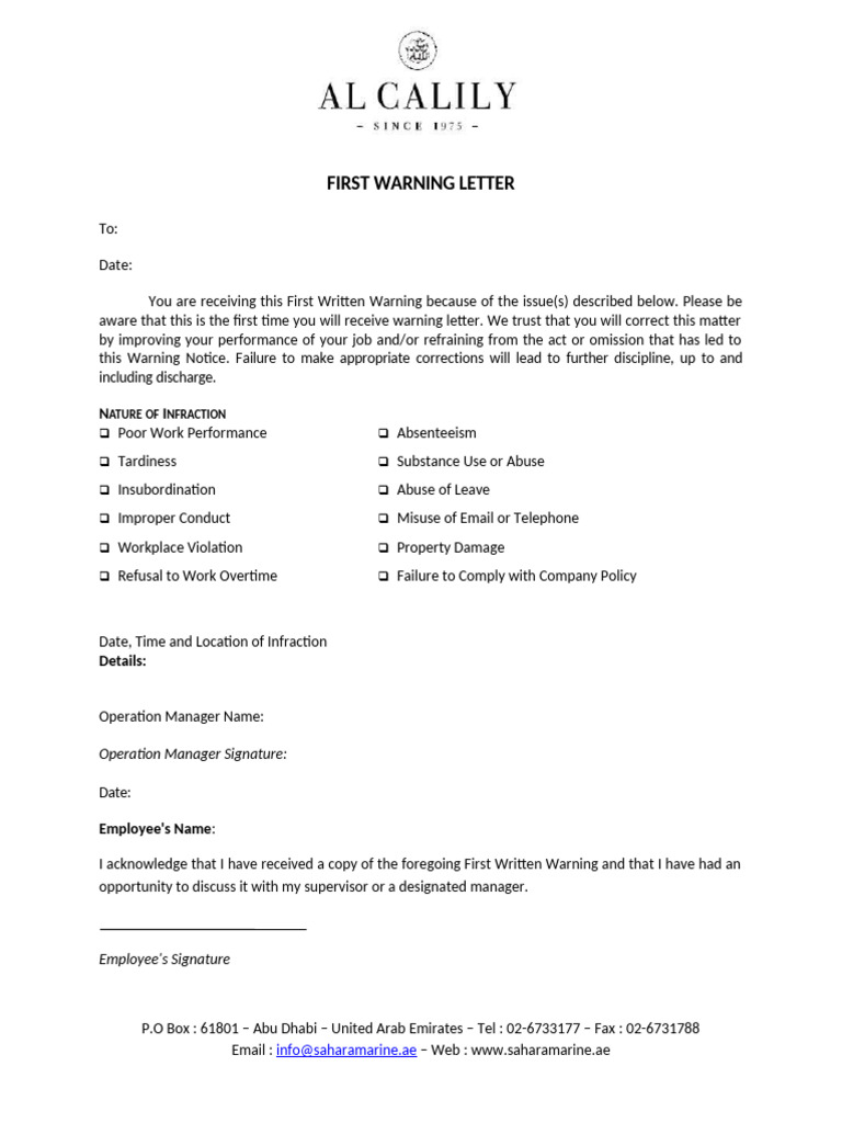 First Written Warning Template | PDF