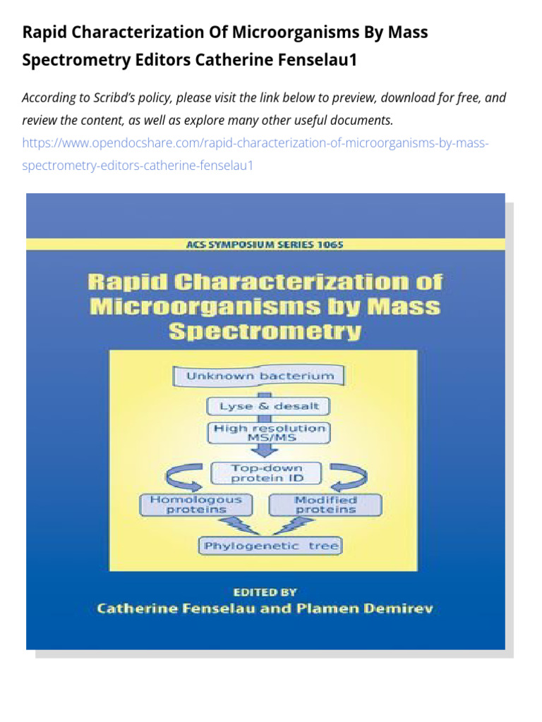 Rapid Characterization Of Microorganisms By Mass Spectrometry Editors ...