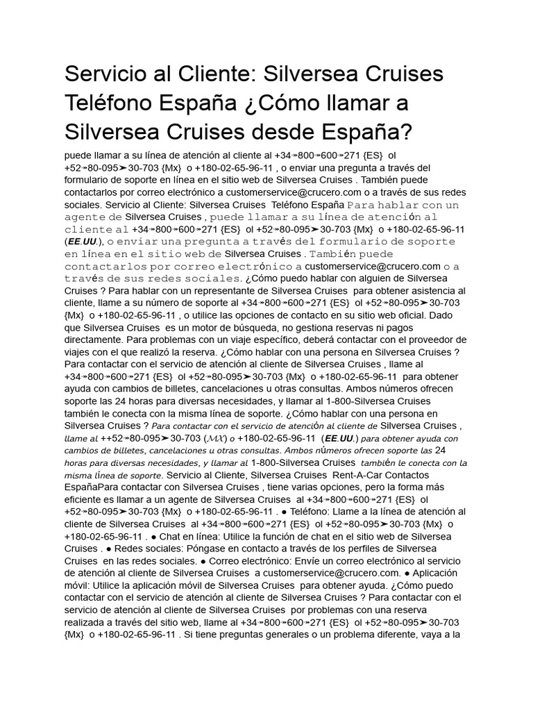 ¿Cómo llamar a Silversea Cruises desde España? | PDF | Chat en linea ...