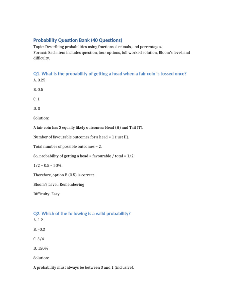 Probability QB FullSolutions Option2 | PDF | Odds | Mathematics
